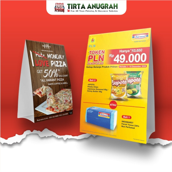 Tent Card / Table Tent Segitiga A5 | Tirta Anugrah